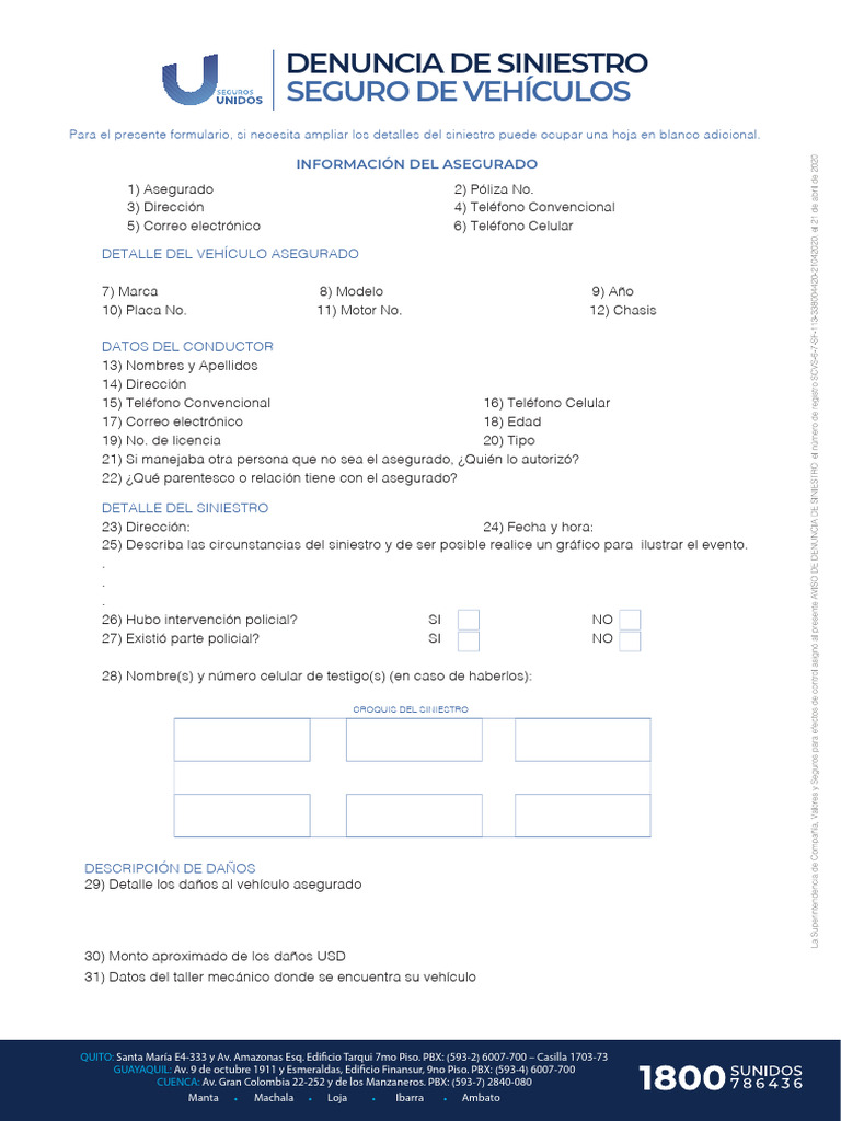 SEGUROSUNIDOS Formulario Denuncia Siniestro | PDF | Derecho