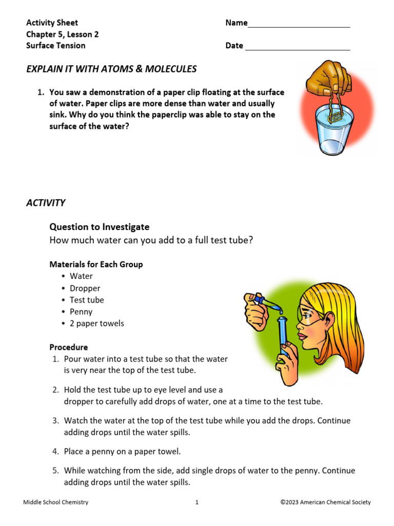ch222 Activity Sheet | PDF | Water | Surface Tension