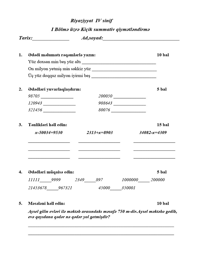 4-Cu Sinif - Susen Muradlı Riyaziyyat IV Sinif Ksq-1 | PDF