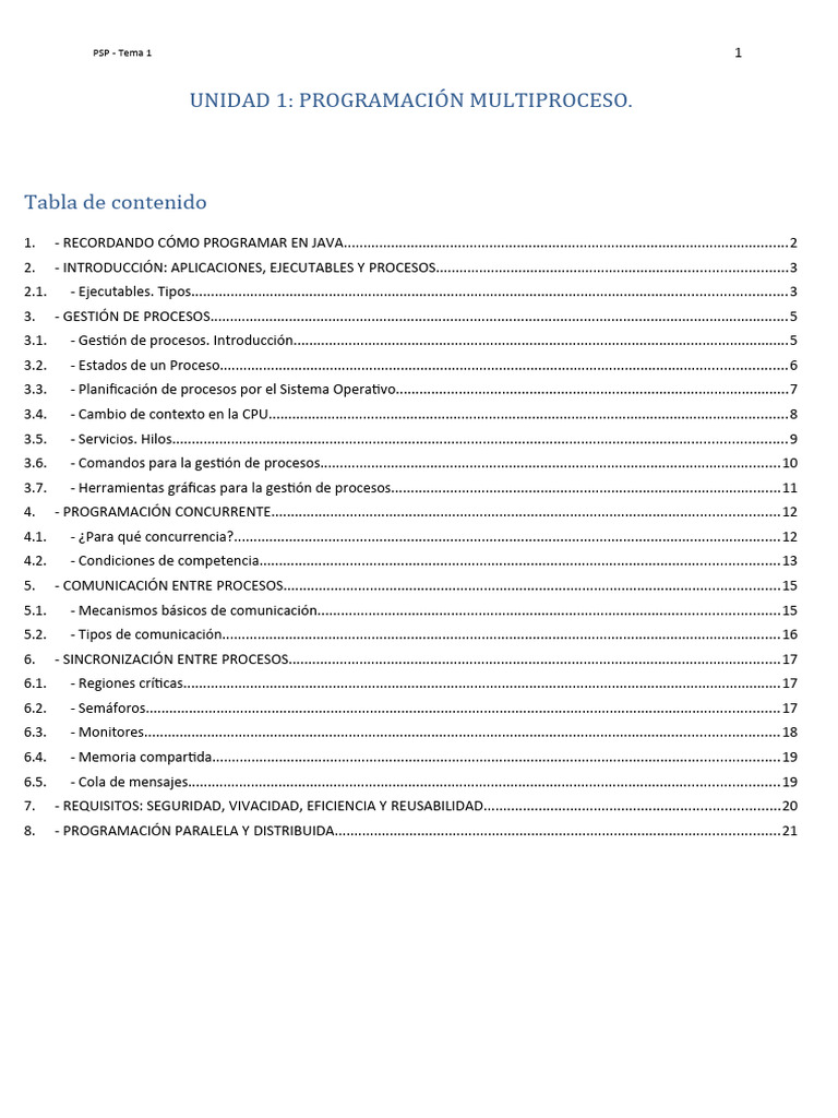Tema 1 Programacion Multiproceso | PDF