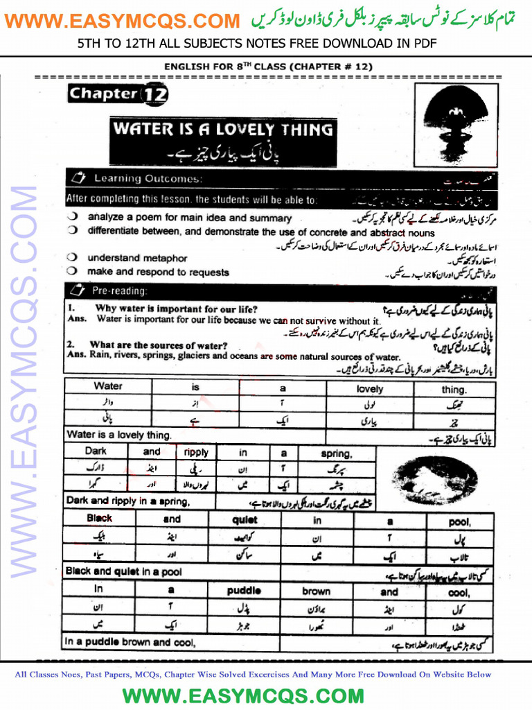 8th English Punjab Board Notes Chapter 12 | PDF