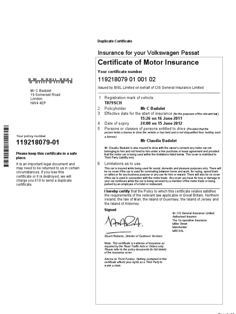 Certificate of Insurance | PDF | Vehicle Insurance | Insurance