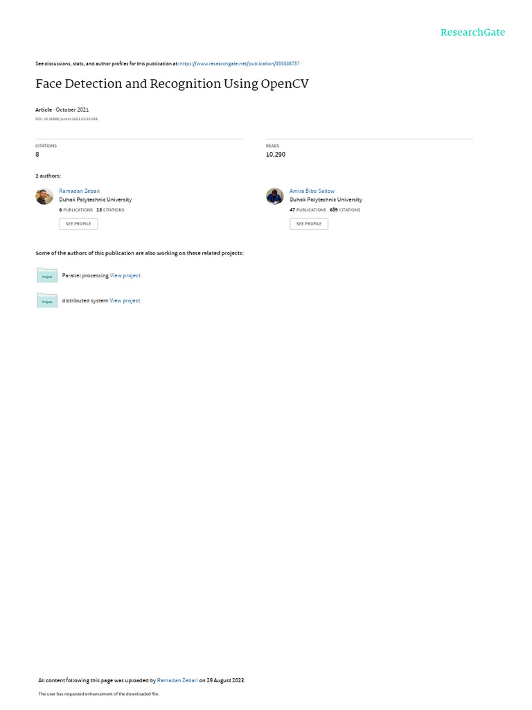 Face Detectionand Recognition Using Open CV | PDF | Principal Component Analysis | Eigenvalues ...