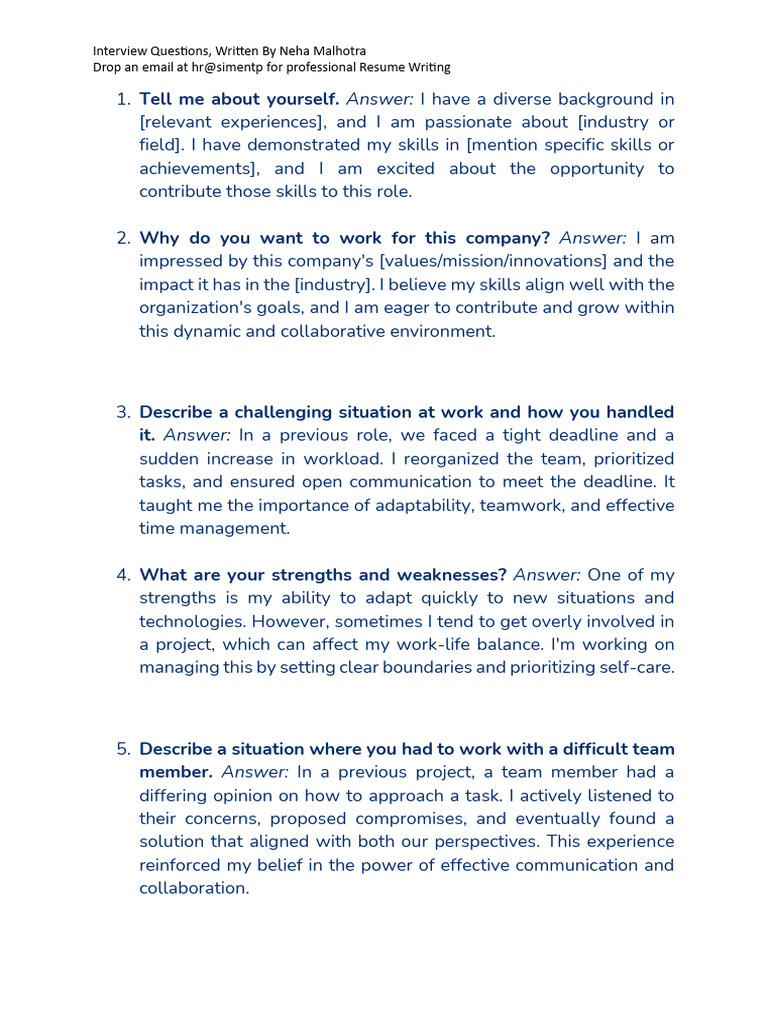 110 Interview Questions and Answers | PDF