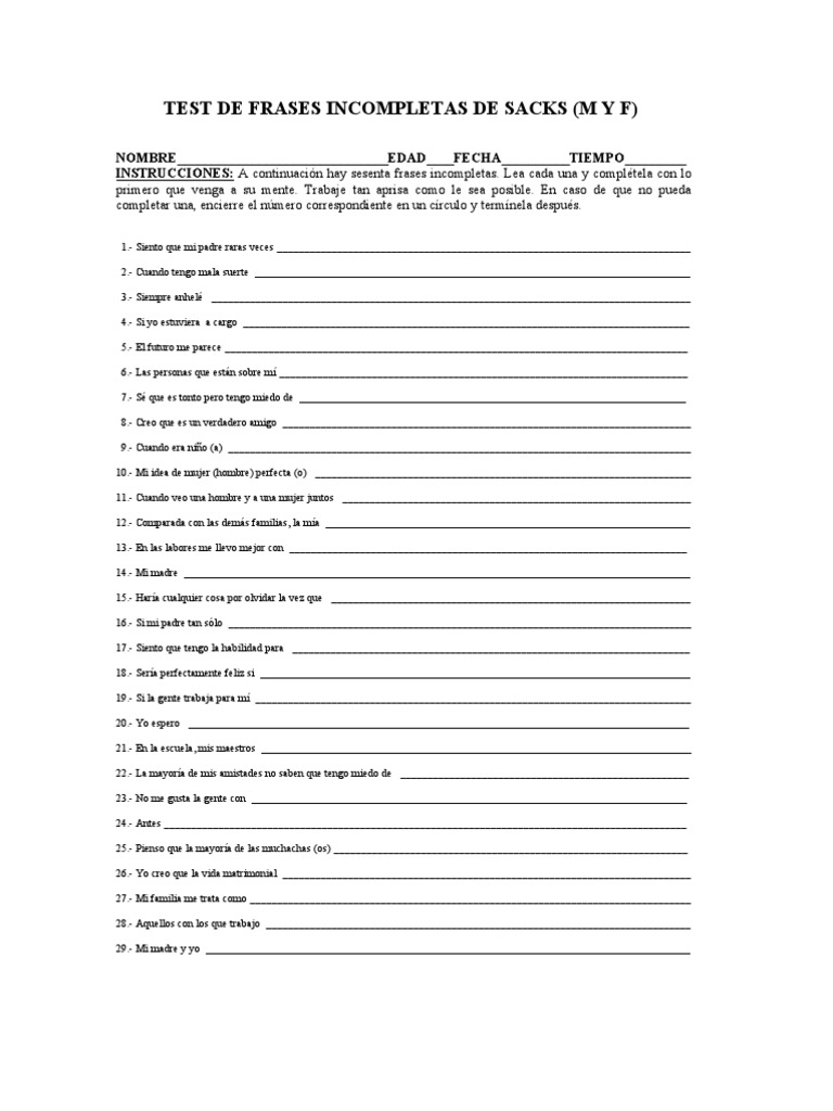 Test Sacks para Adultos | PDF