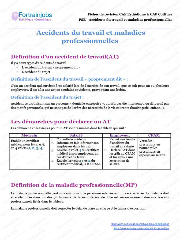 Révision PSE : Accidents et Maladies Pro. | PDF | Relations ...