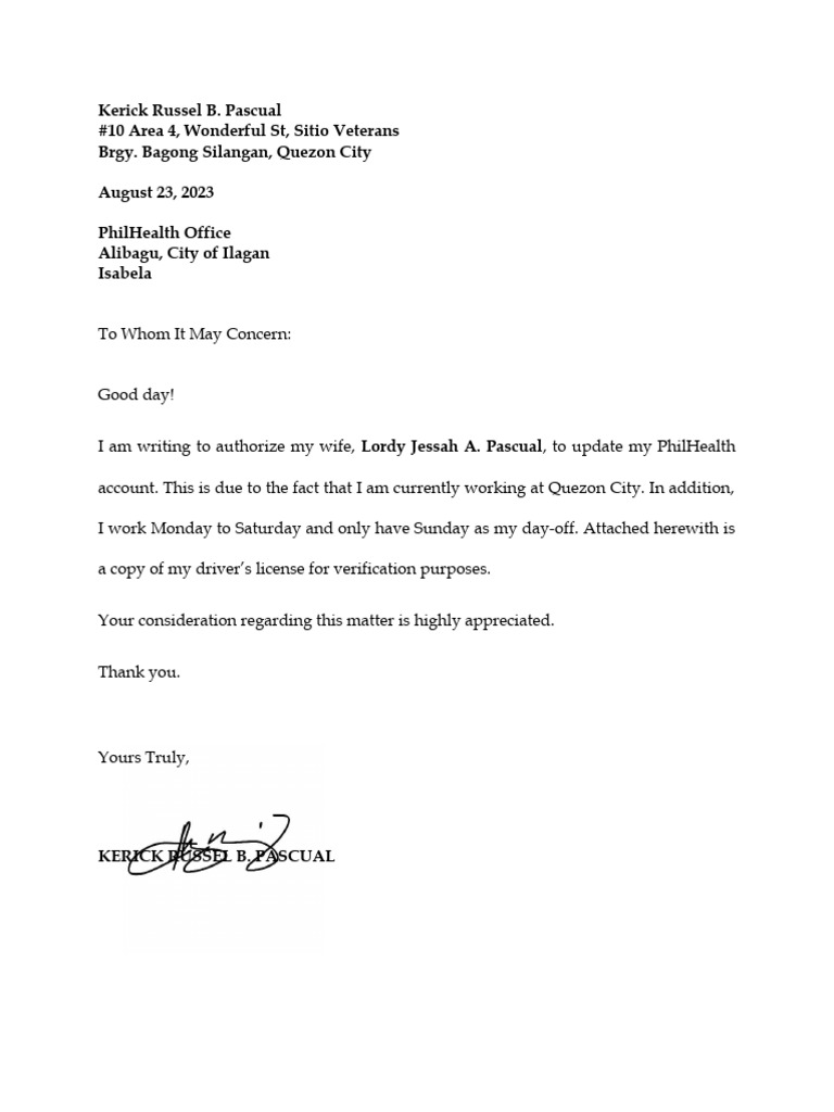 Authorization Letter Philhealth | PDF Authorization Letter Philhealth | PDF
