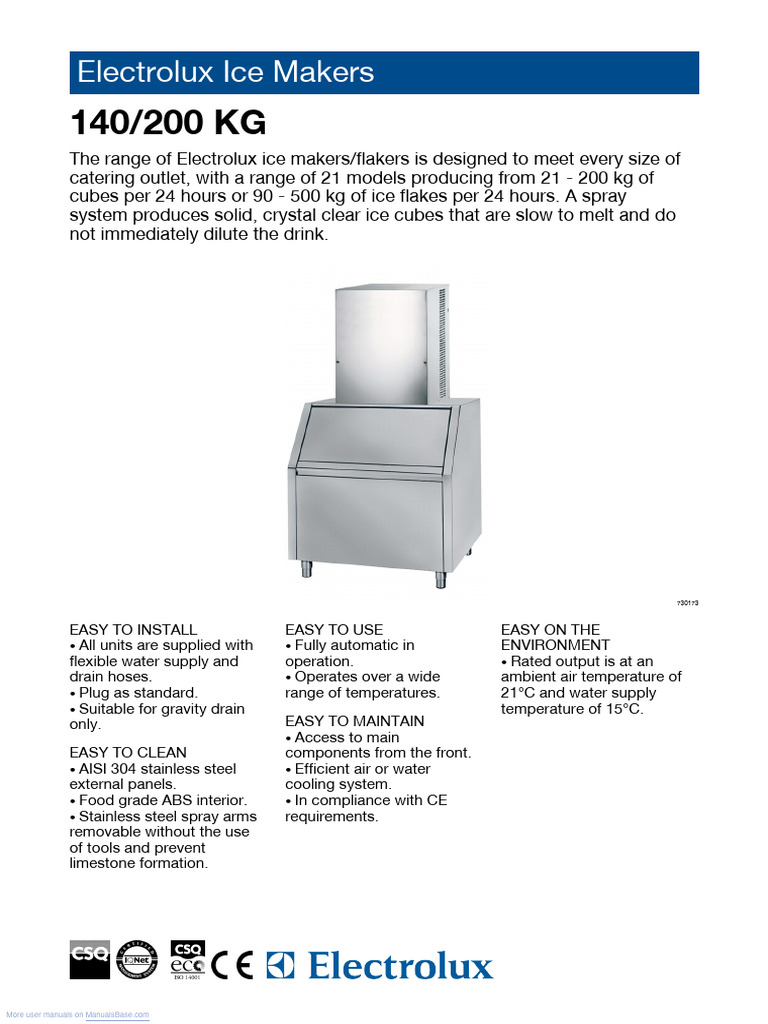Electrolux Ice Makers: Specs & Features | PDF