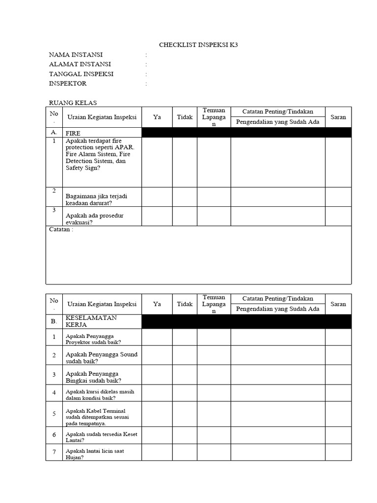 Checklist Inspeksi K3 | PDF