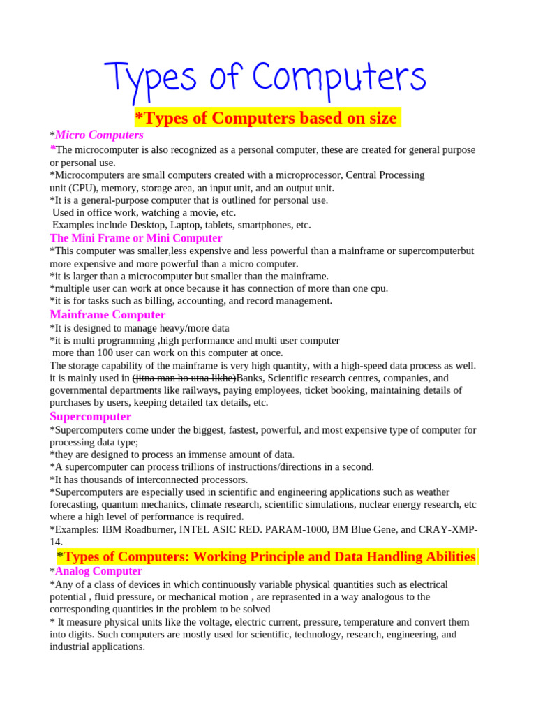 Types of Computers Based On Size | PDF