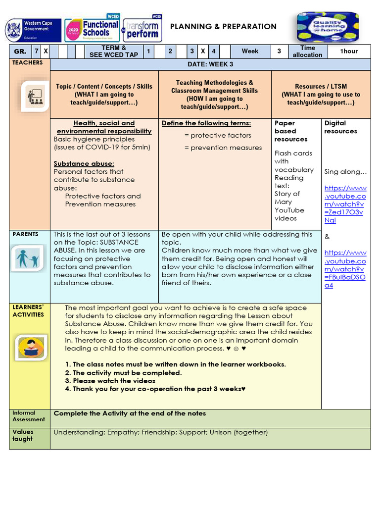 Lesson Plan GET SP Grade 7 Life Orientation Term 3 Week 3 | PDF