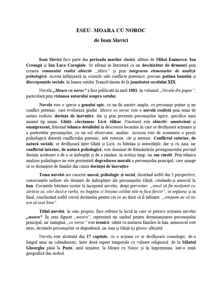 Eseu - Moara Cu Noroc-1881 | PDF