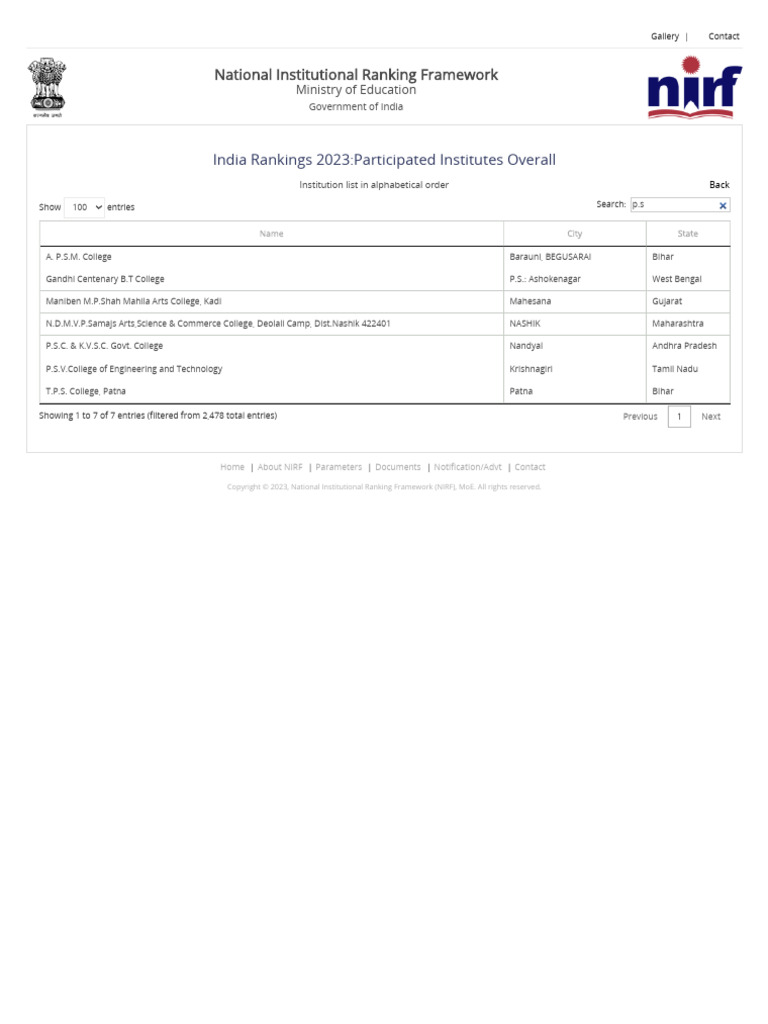MoE, National Institute Ranking Framework (NIRF) | PDF | Higher ...