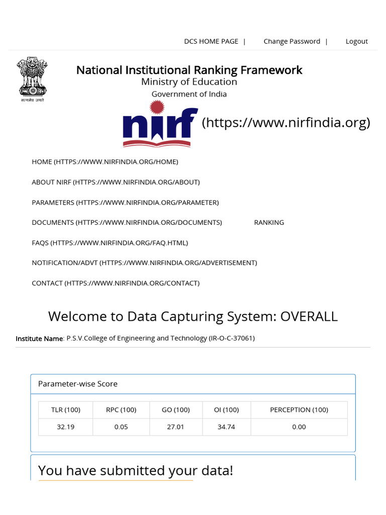 DCS Home Page-MHRD, National Institutional Ranking Framework (NIRF) | PDF