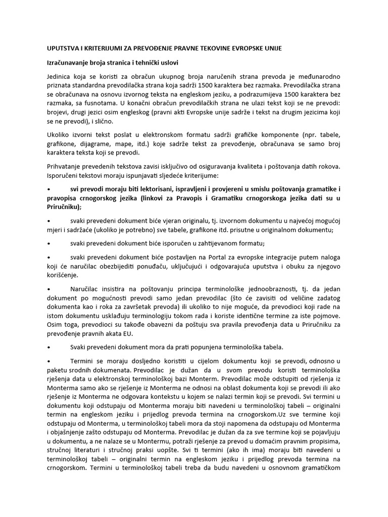 Uputstva i kriterijumi za prevođenje | PDF