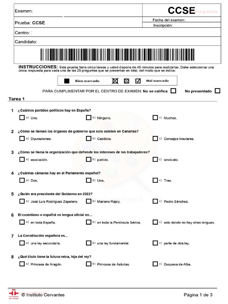 CCSE - Model de Examen | PDF