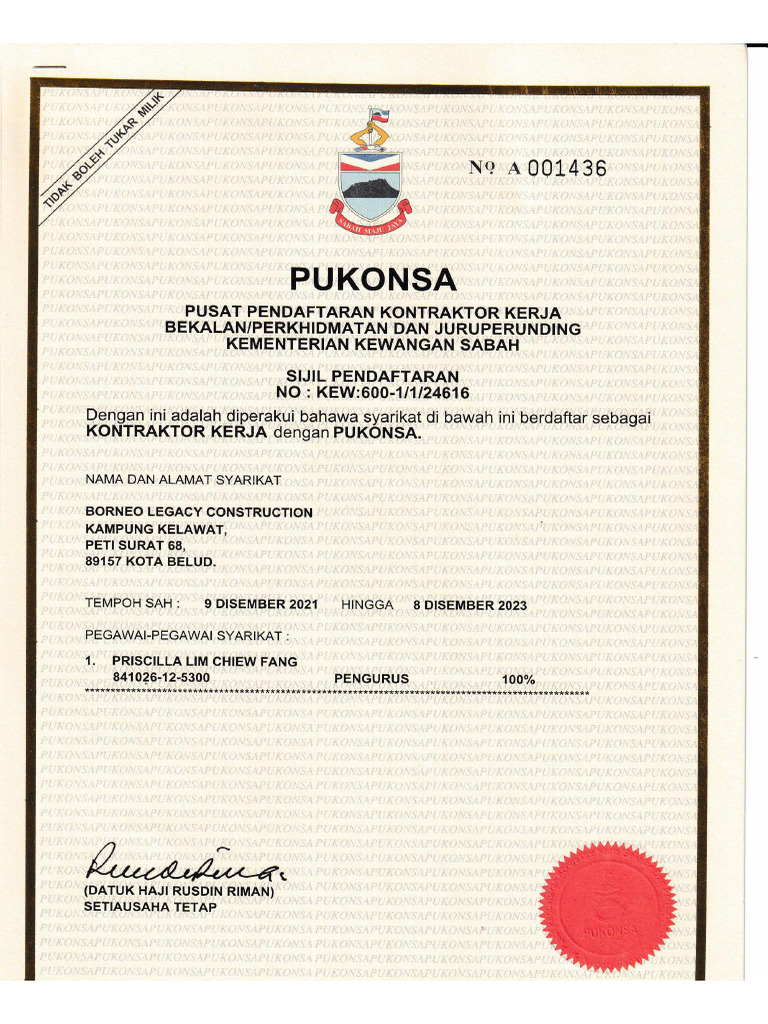 Borneo Legacy Construction-Pukonsa | PDF