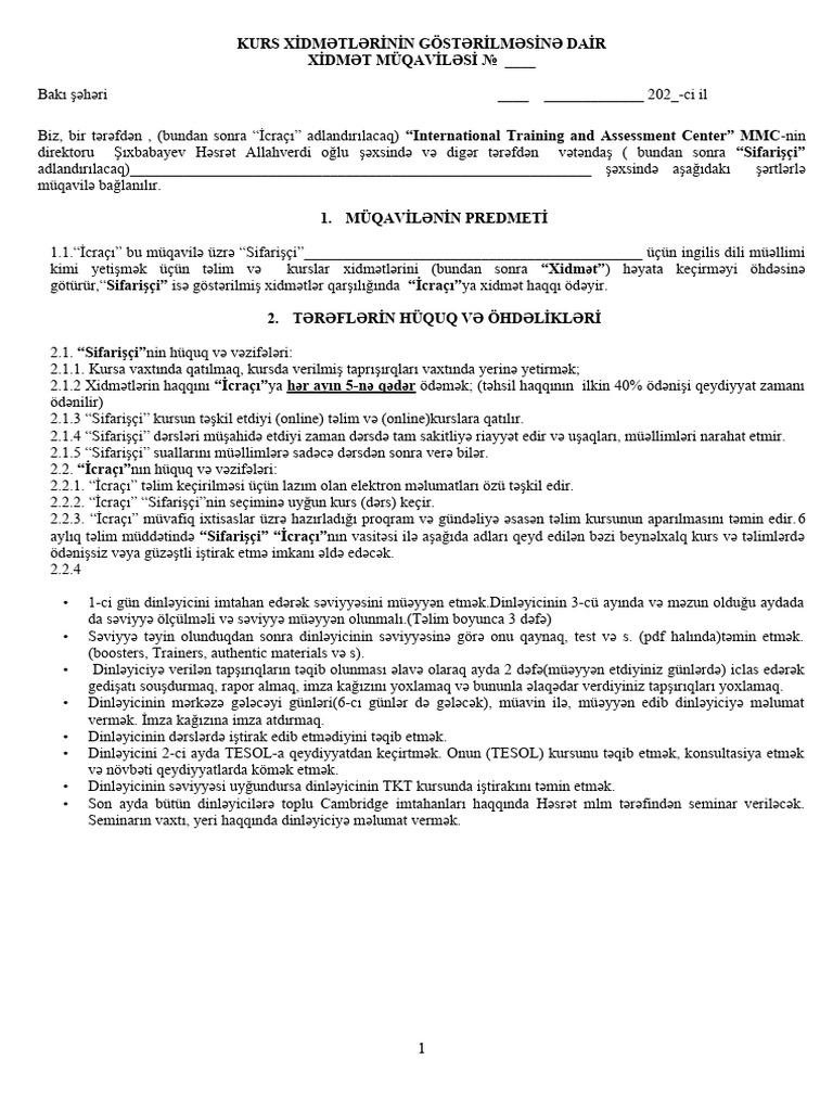 Karyera Dəyişikliyi Müqavilə | PDF