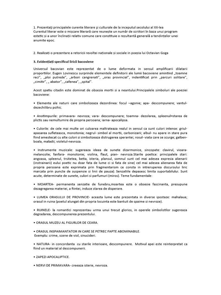 Prezentaţi Principalele Curente Literare Şi Cultur | PDF