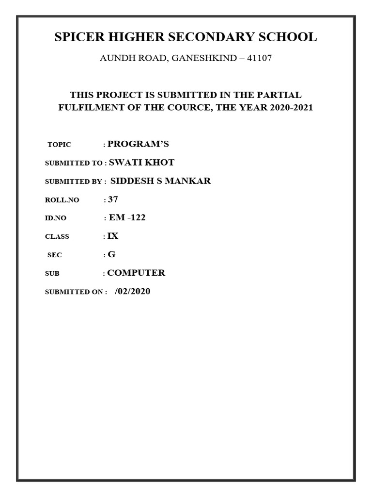 Computer Project ICSE | PDF | Sphere | Geometric Measurement