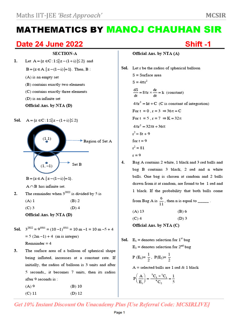 QAS Jee Main June All Shift 2022 | PDF