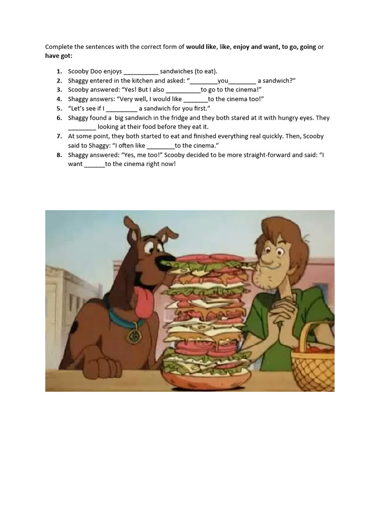Like Enjoy Want Would Like Nouns and Verbs To Go o - 82070 | PDF ...