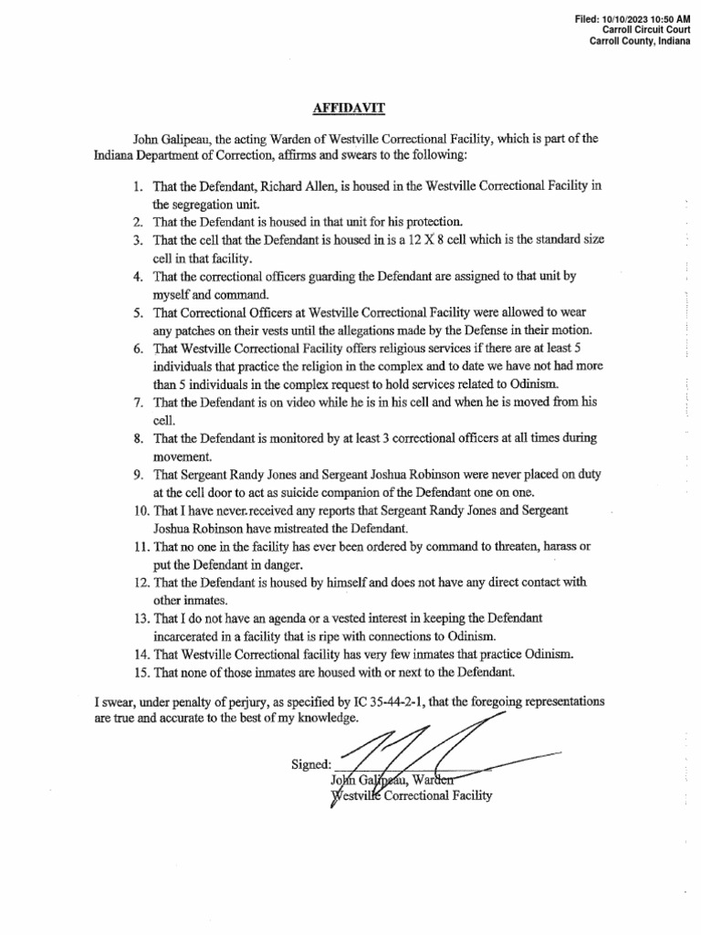 Affidavit of Warden John Galipeau | PDF | Prison | Criminal Law