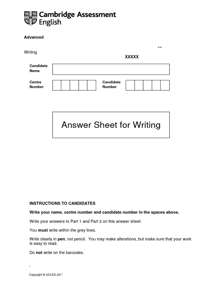 C1 Advanced Writing Answer Sheet | PDF