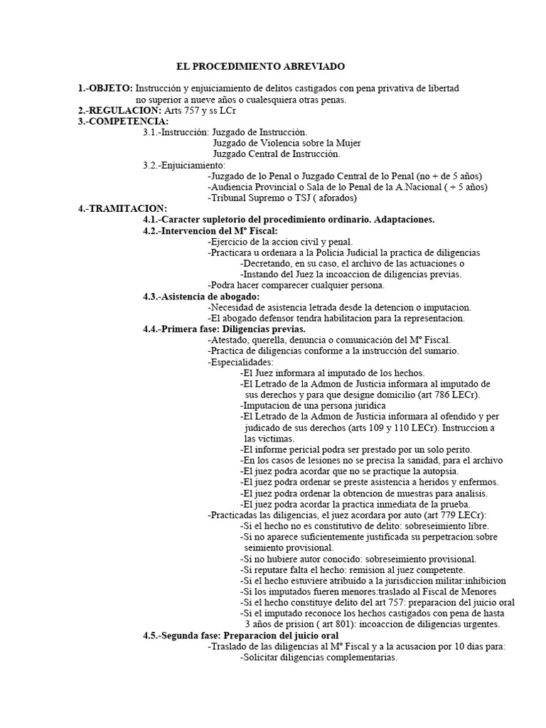 El Procedimiento Abreviado - Esquema | PDF