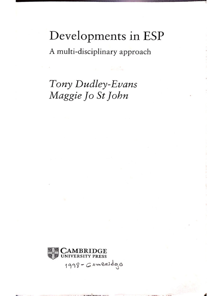 Developments in ESP - Introduction - Dudley-Evans - St. John, 1998. | PDF