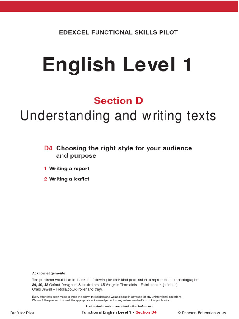 English L1 Section D4 Understanding and Writing Text | PDF ...