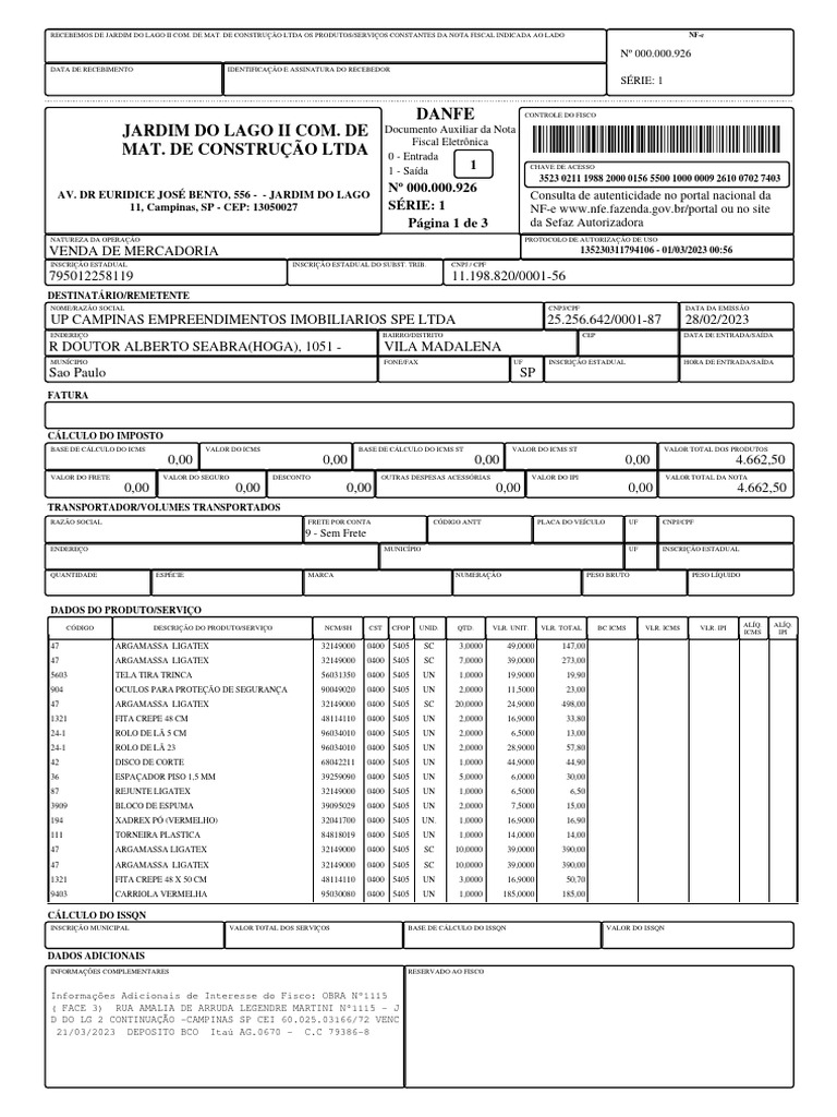 Nota Fiscal Eletrônica - Campinas SP | PDF