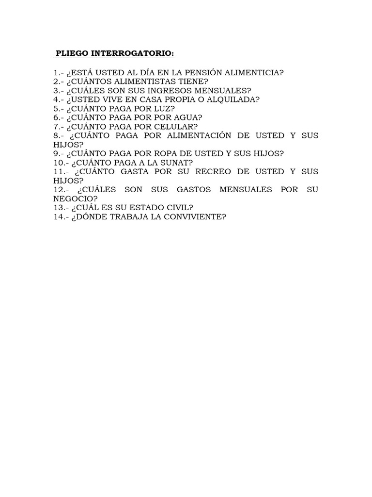Modelo Pliego Interrogatorio | PDF