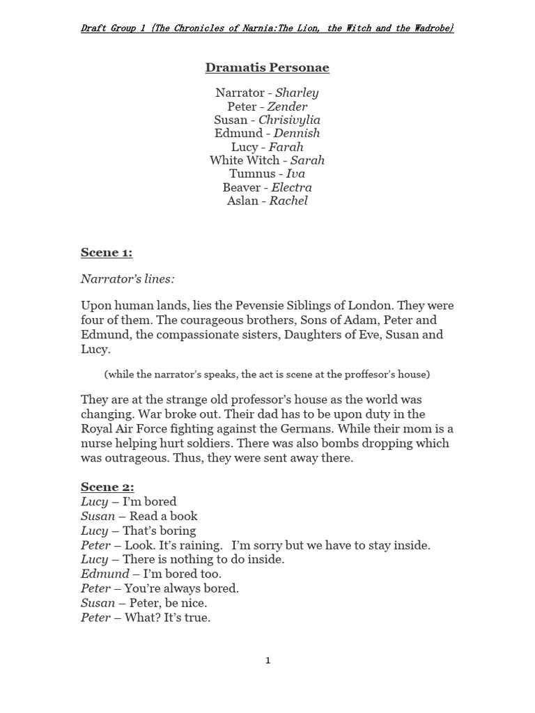 Narnia Script Drama by Va's | PDF | Aslan | The Chronicles Of Narnia