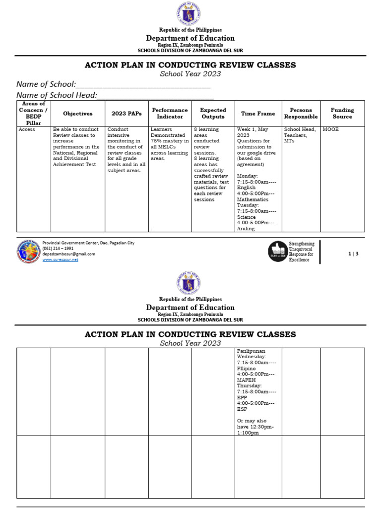 Action Plan - Review Class | PDF | Learning