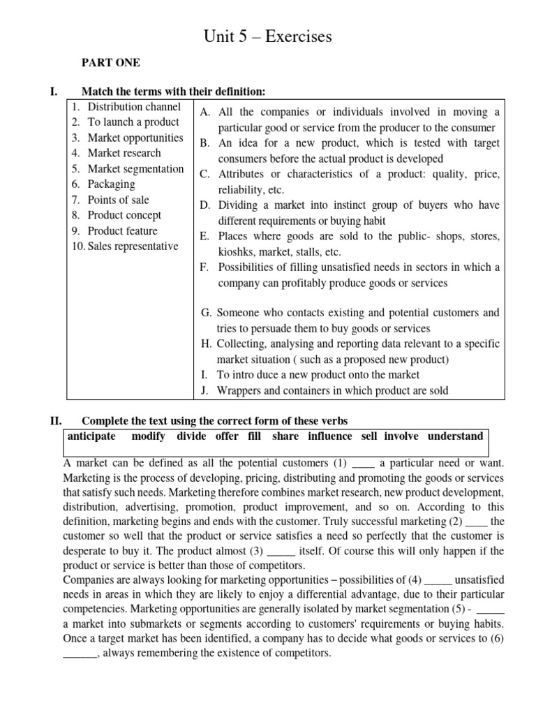 Unit 5 - Exercises To Sts | PDF