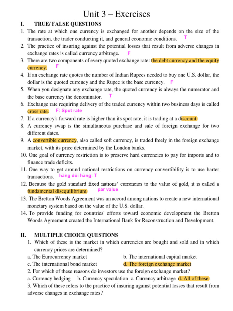 Unit 3 - Exercises To Sts | PDF | Exchange Rate | Foreign Exchange Market