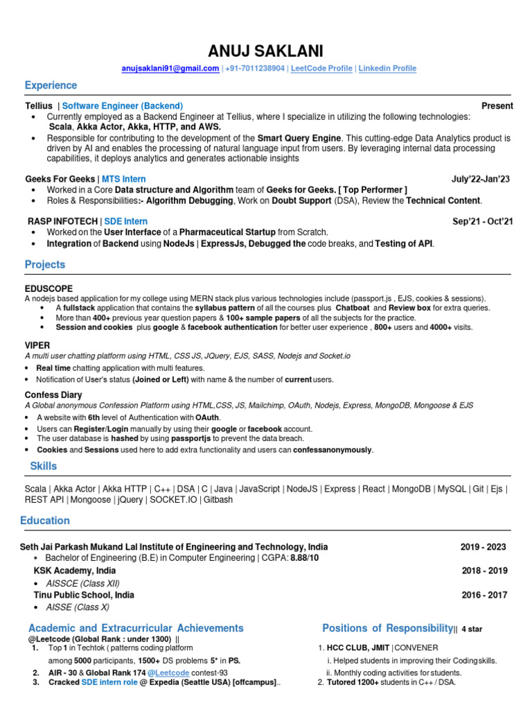 Anuj Saklani's Resume | PDF Anuj Saklani's Resume | PDF