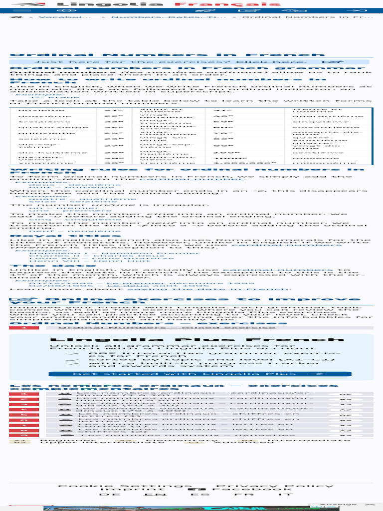Ordinal Numbers in French 1 | PDF