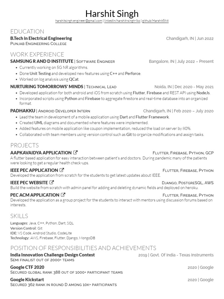 Harshit Singh - SDE 1 Resume LinkedIn | PDF