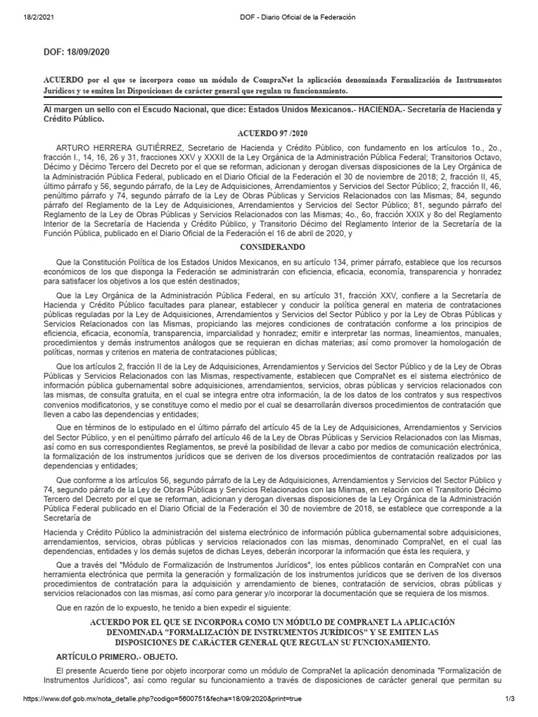 Acuerdo Compranet 2020 | PDF | Gobierno