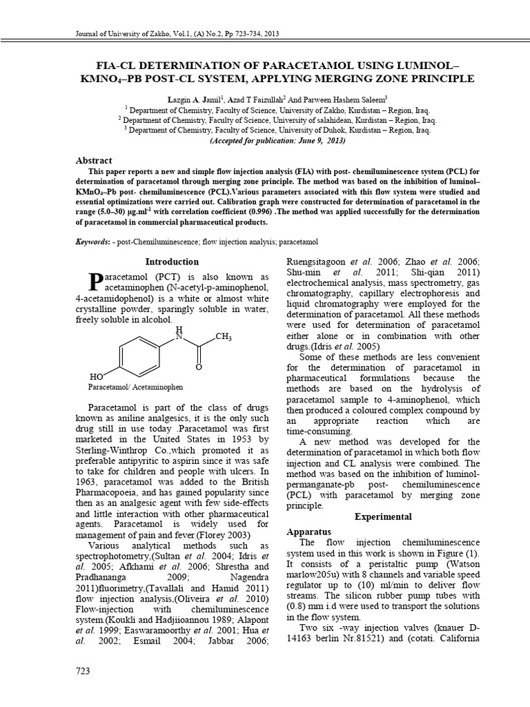 Fia Cl Determination Of Paracetamol Usin Pdf Potassium Chemistry
