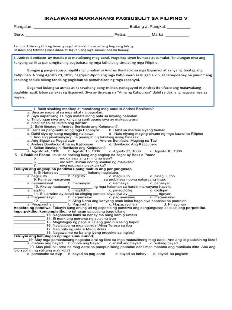 2nd Periodical Test - All Subjects | PDF