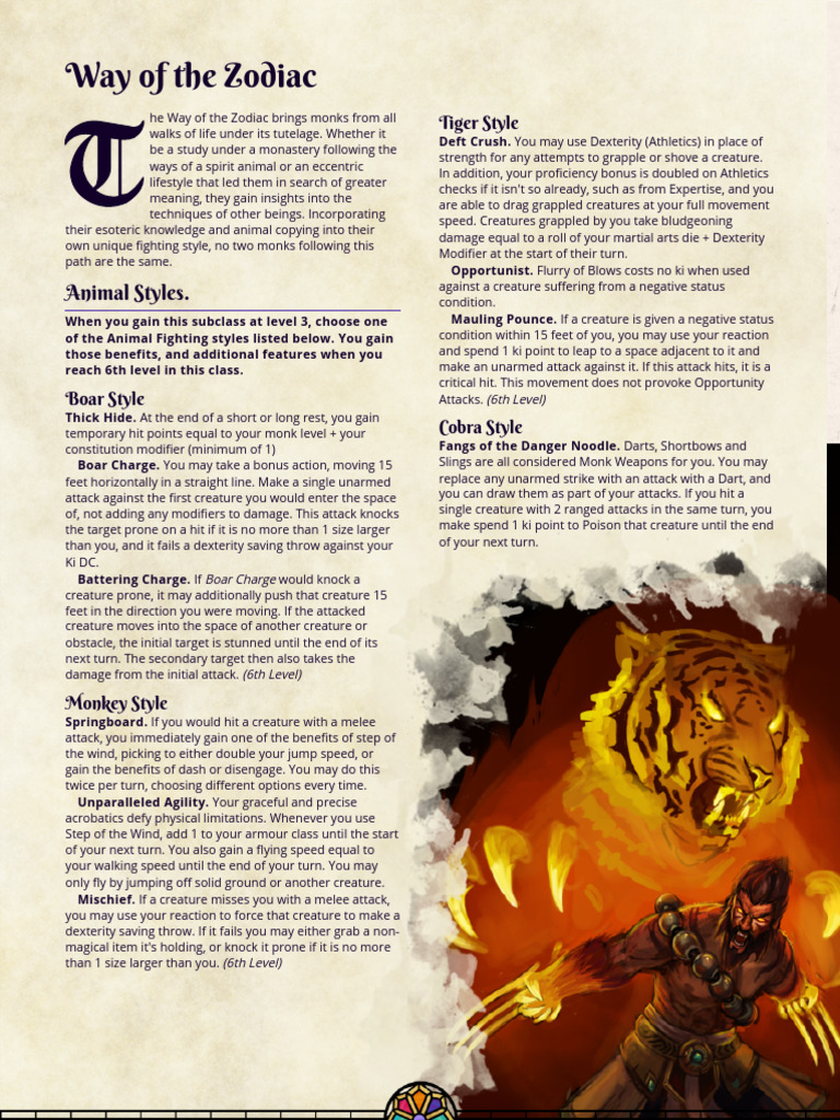 D&D 5e Homebrew - Way of The Zodiac | PDF