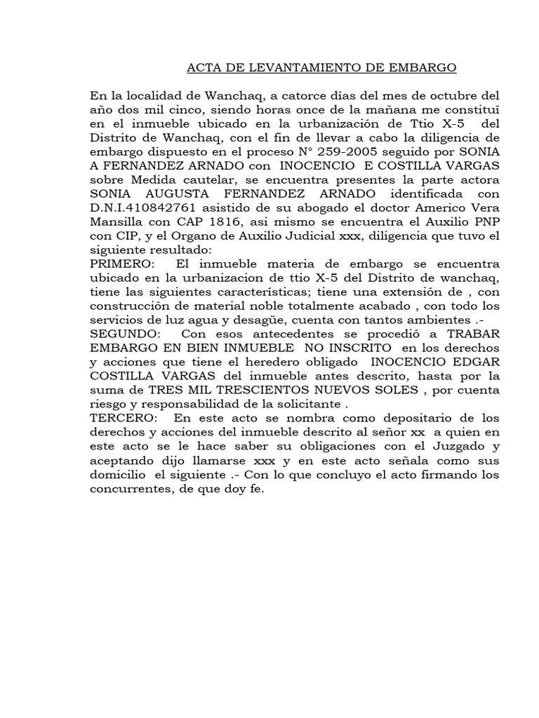 Acta de Embargo | PDF