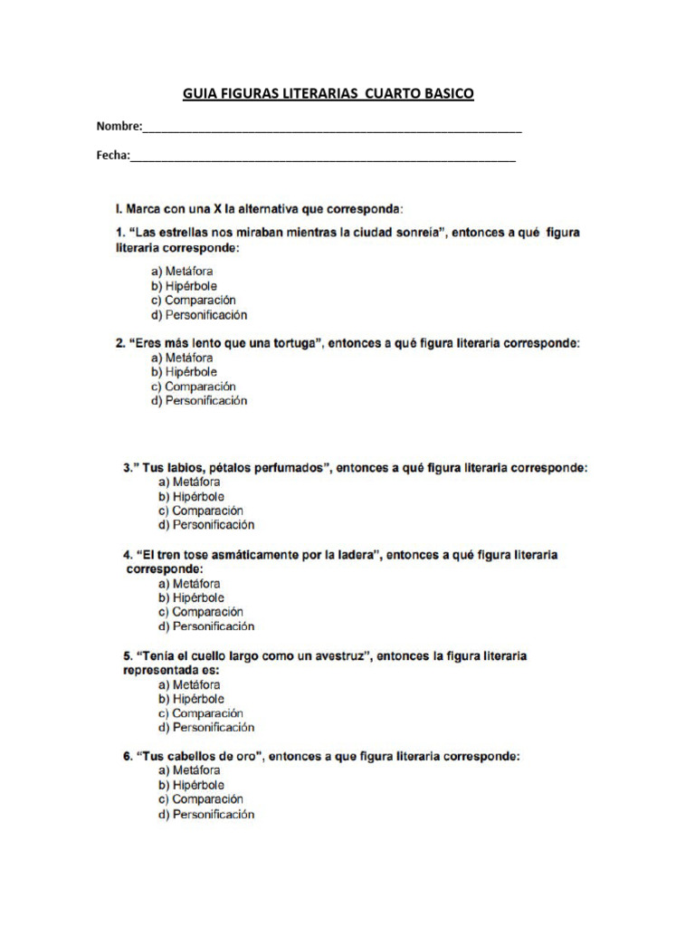 GUIA FIGURAS LITERARIAS CUARTO BASICO | PDF