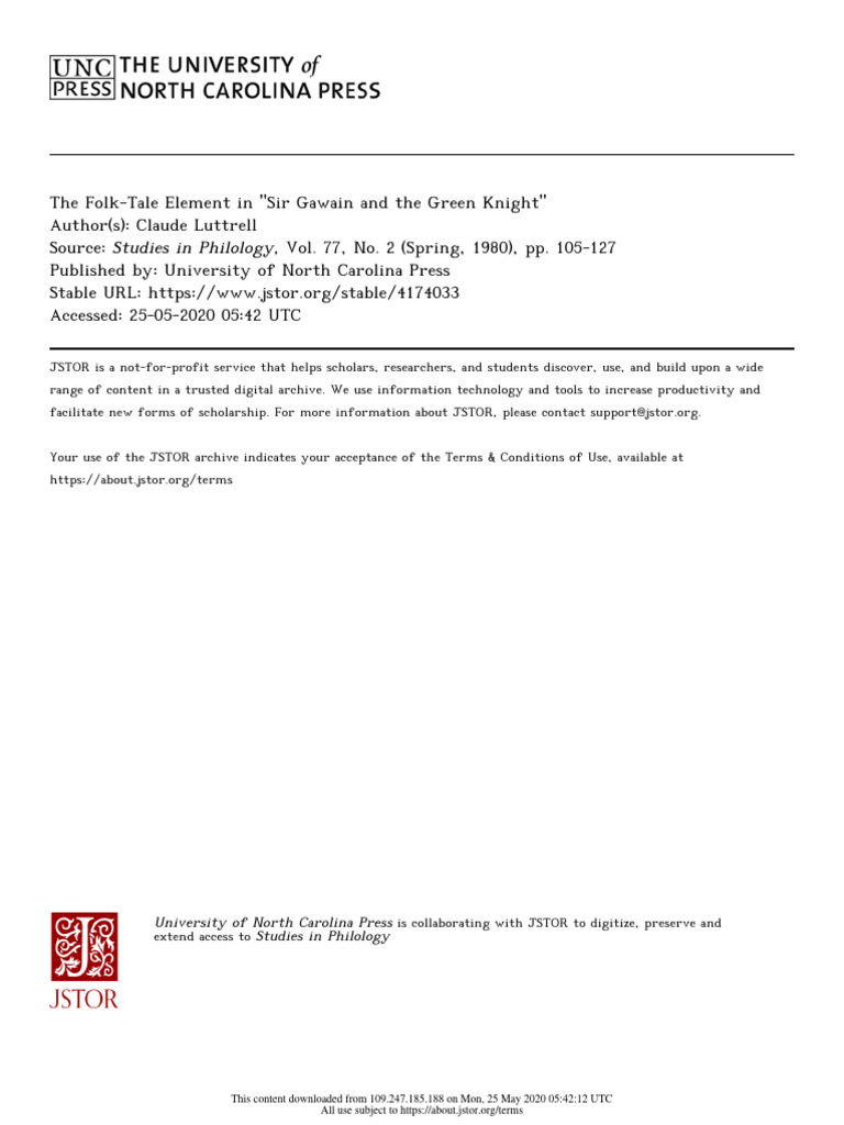 Folk-Tale Themes in Sir Gawain Analysis | PDF