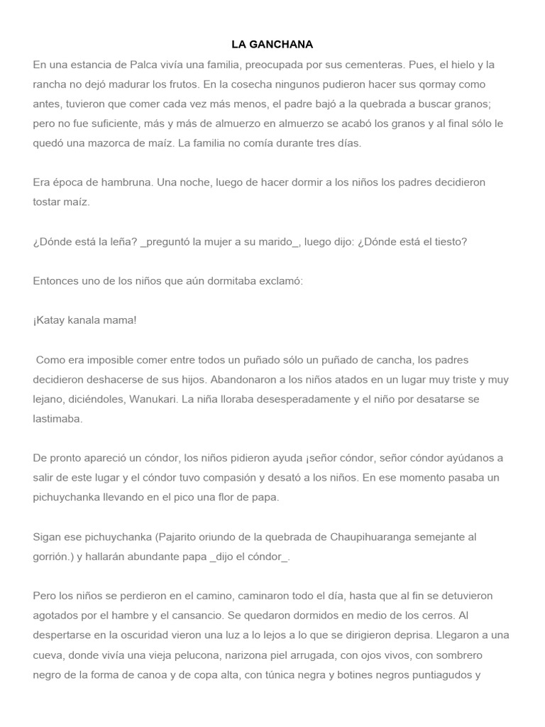 La Ganchana: Cuento de Terror Infantil | PDF
