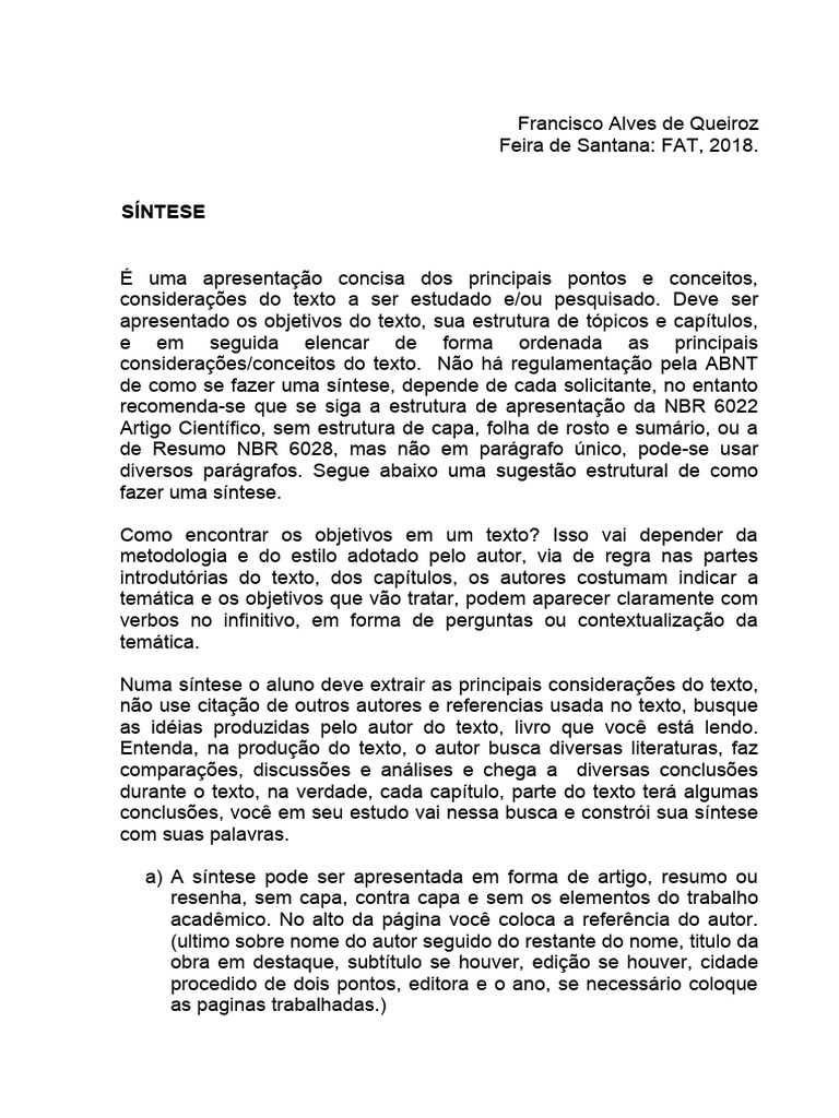 MODELO DE SÍNTESE Leslane | PDF | Abstract (resumo)