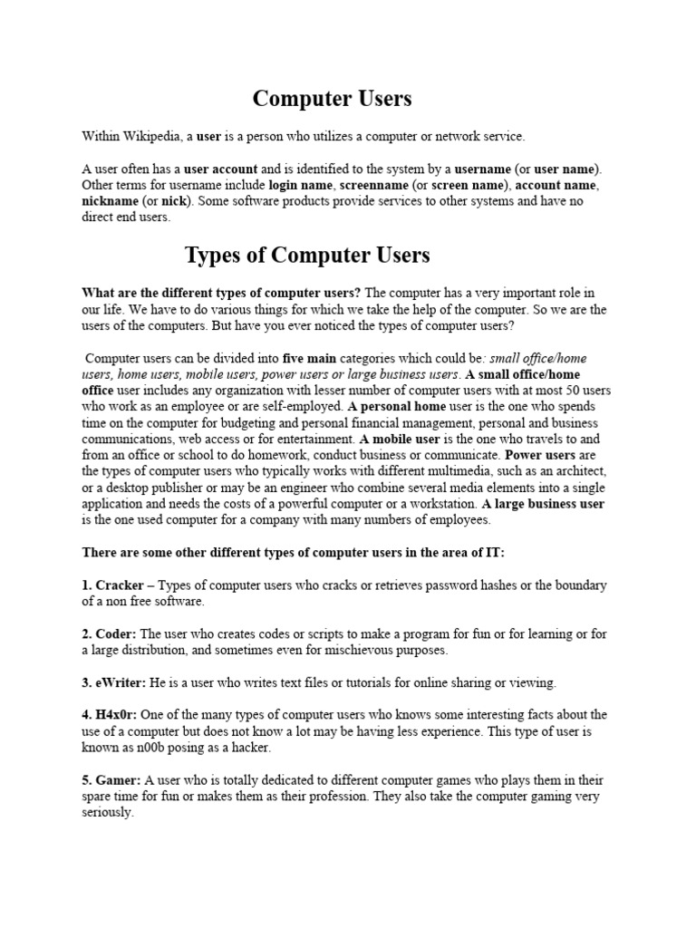 Types of Computer Users | PDF